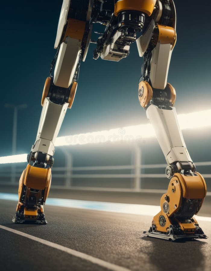 Futuristic Robot on Track stock image. Image of walking - 312111549
