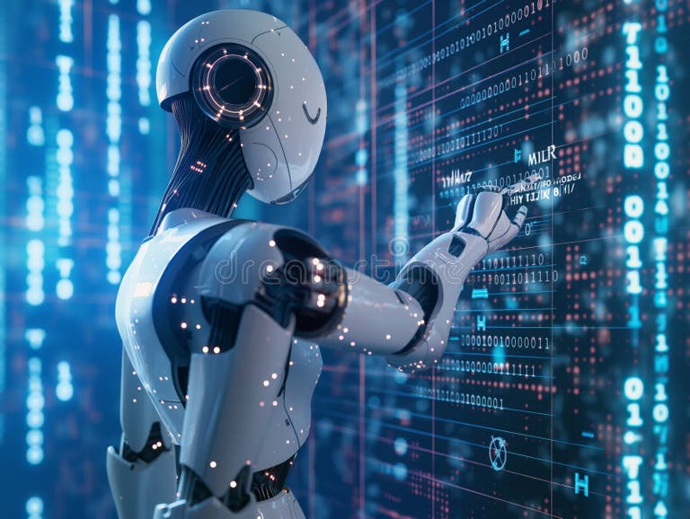 Advanced Robot Interface with Digital Data Stream Stock Photo - Image ...