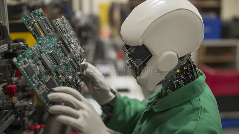 Robot Assembling Circuit Boards in Electronics Factory Stock Photo ...