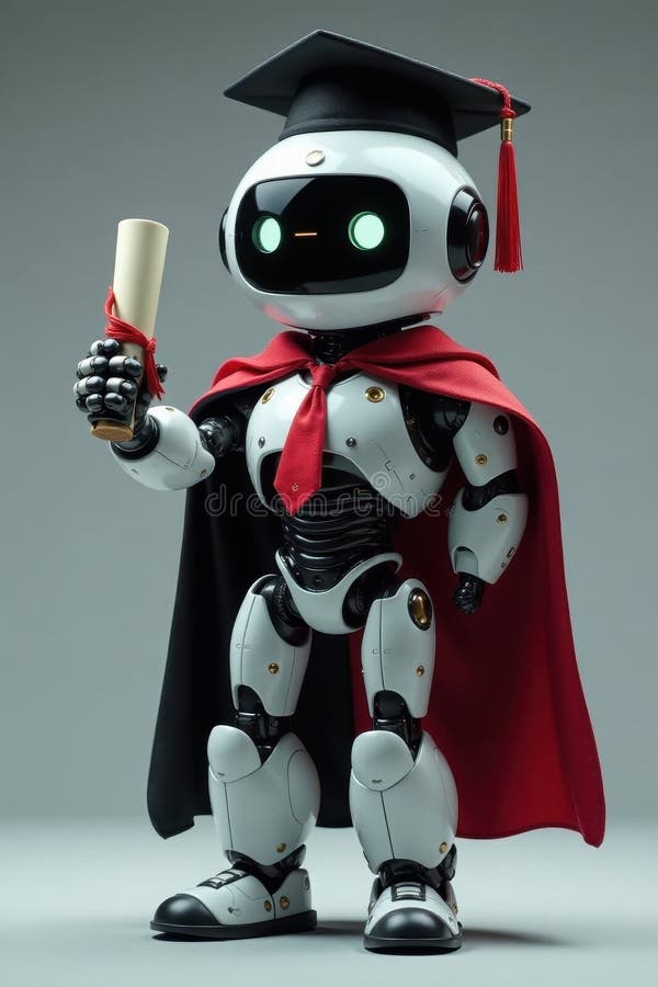 Advanced Robot Proudly Displays Diploma, Academic Attire, Study ...
