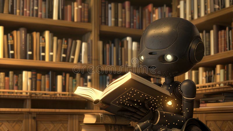 Advanced Robot Reading and Writing White Design Sits in a Library ...