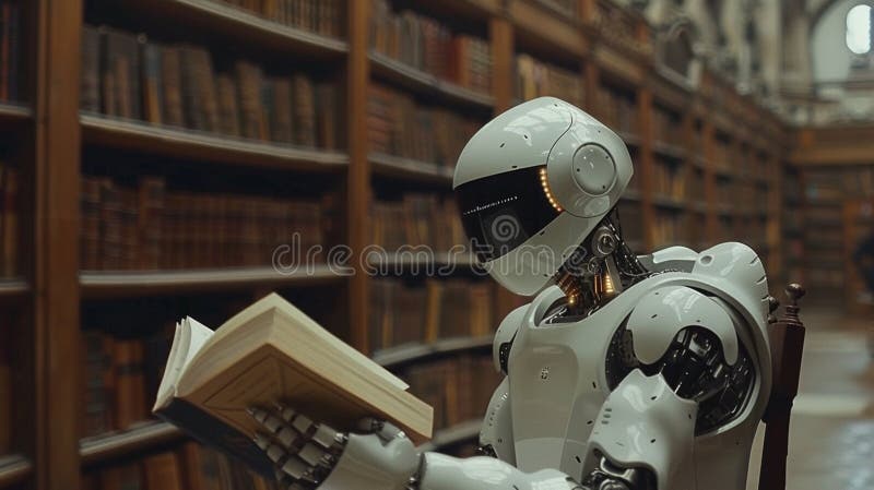 Advanced Robot Reading and Writing White Design Sits in a Library ...