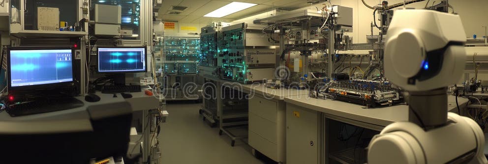 Advanced Robot Technology in a Futuristic Laboratory with Multiple ...