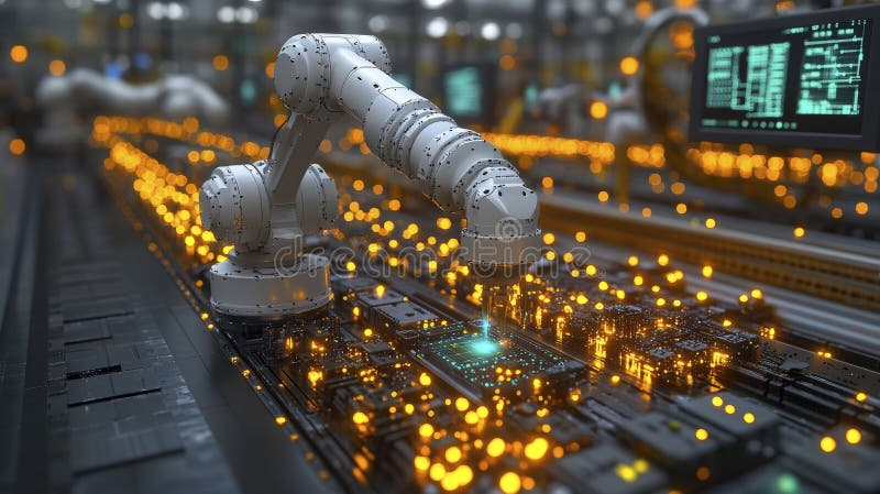 Advanced Robotic Arm Assembling Circuit Board Stock Illustration ...