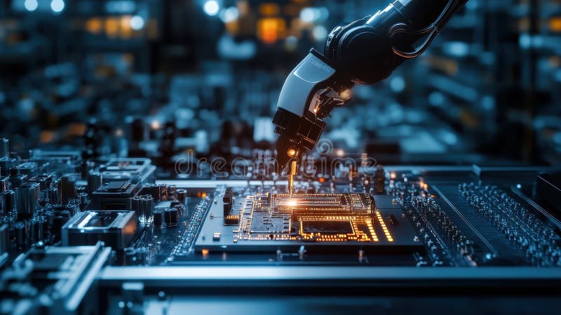 Advanced Robotic Arm Assembling Electronic Components in Factory ...