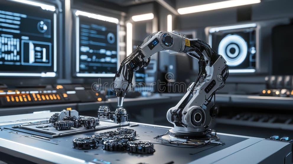 Advanced Robotic Arm Assembling High-tech Engine Components on ...