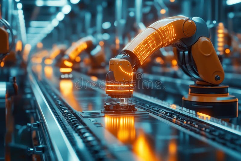 Advanced Robotic Arm Assembly Line in a High-tech Manufacturing ...