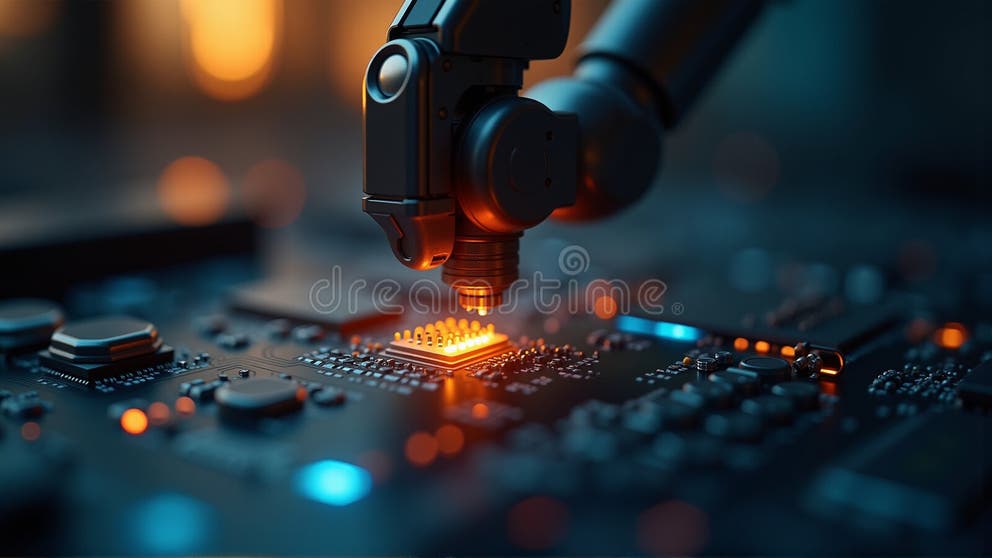 Glimpse into the Future: Microchip Construction in Motion Stock ...