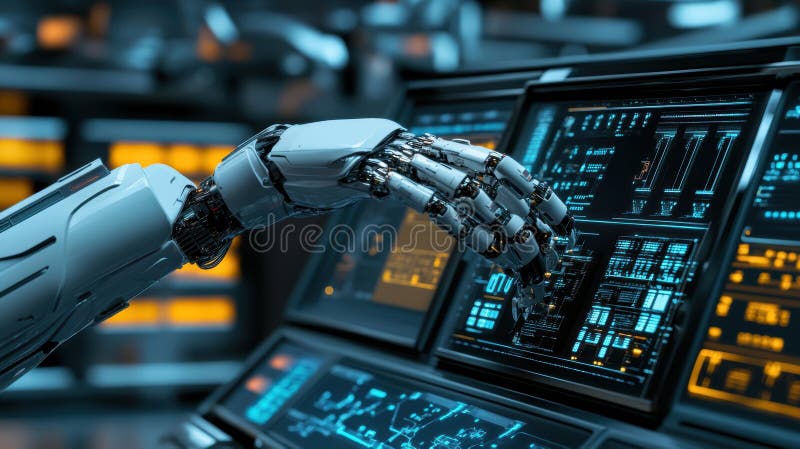Advanced Robotic Arm Engaged in High-Tech System Monitoring Stock Photo ...