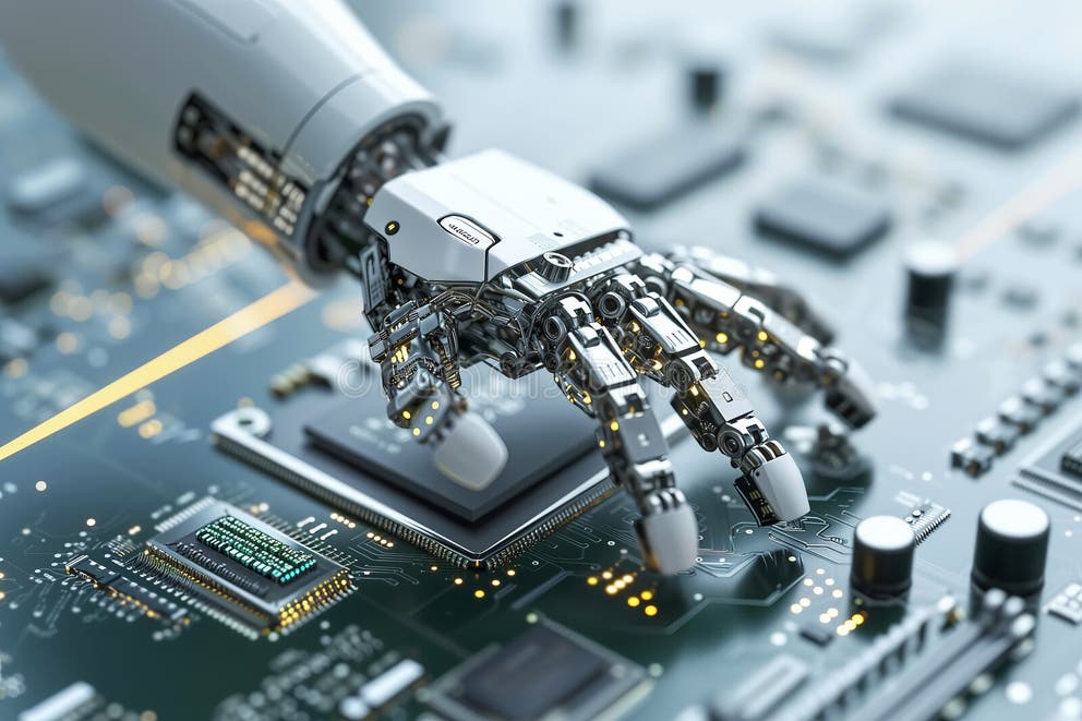 Advanced Robotic Arm Engaged in Precision Assembly of Electronics on a ...