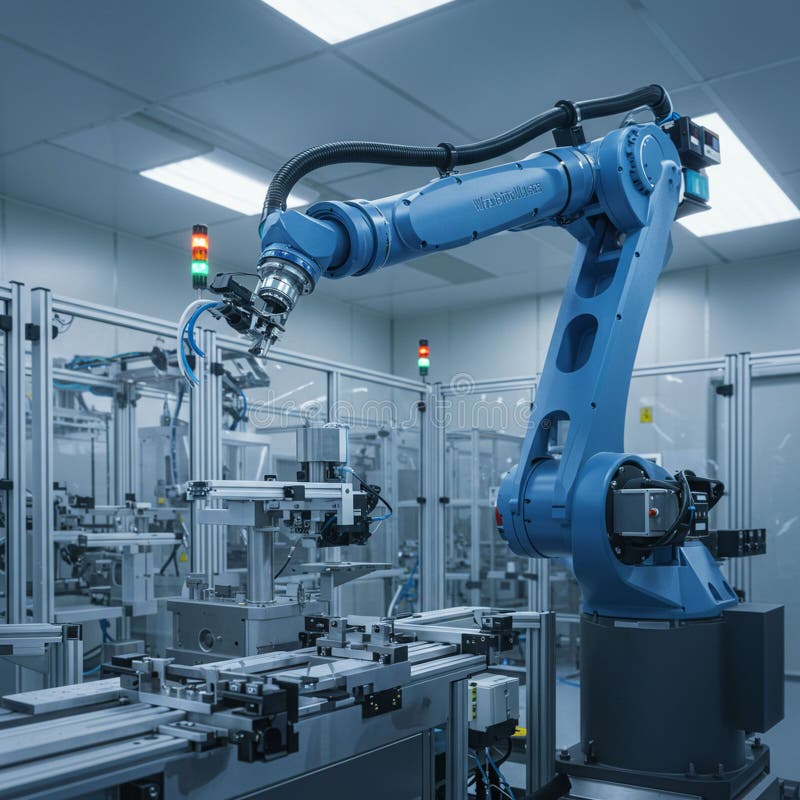 Advanced Robotic Arm in a High-tech Industrial Setting. the Blue Arm ...