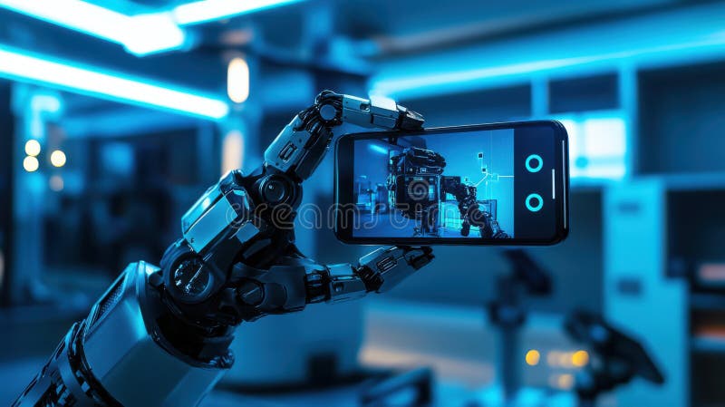 Advanced Robotic Arm Holding a Smartphone Stabilizer, Recording a Sci ...