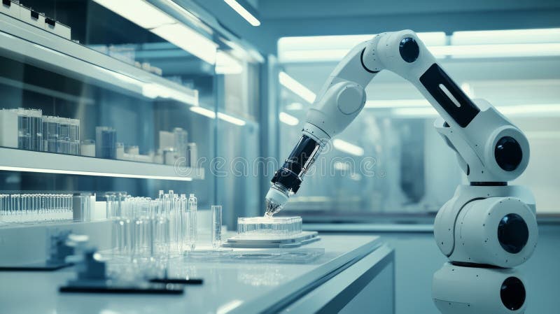 Advanced Robotic Arm in Modern High-Tech Laboratory Environment Stock ...