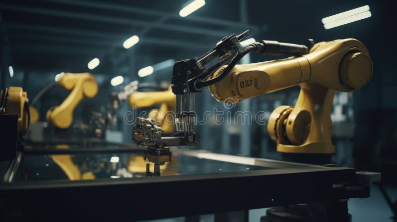 Advanced Robotic Arm Operating on a Manufacturing Assembly Line Stock ...