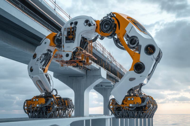 Advanced Robotic Arm Performing Construction Work on a Large Bridge in ...