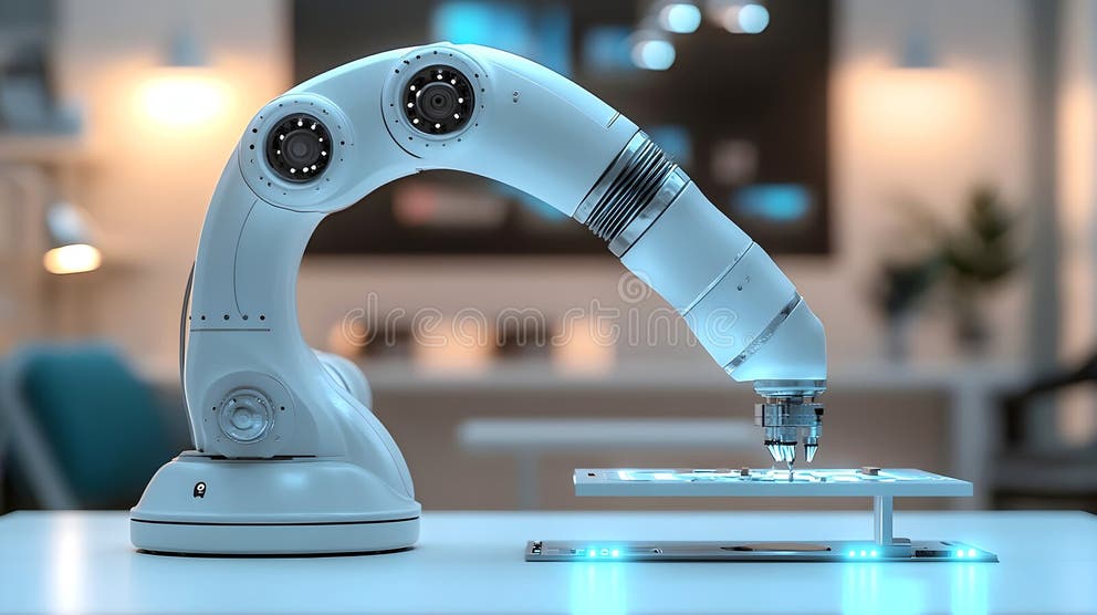 Advanced Robotic Arm Performing Precise Tasks on a Glowing Digital ...