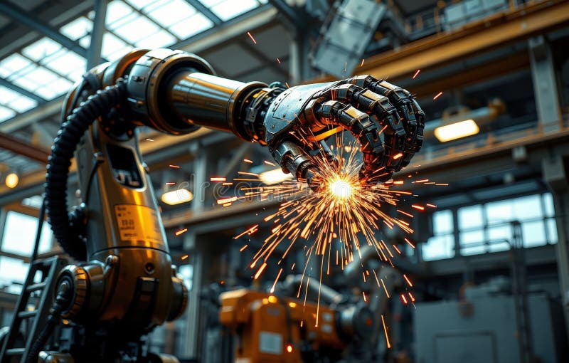 Advanced Robotic Arm Performing Precision Welding in Industrial Setting ...