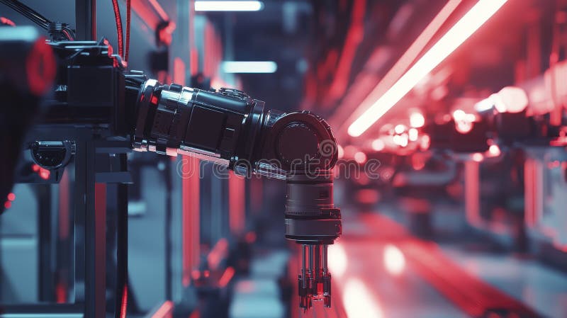 Advanced Robotic Arm with Red Neon Lighting Stock Illustration ...
