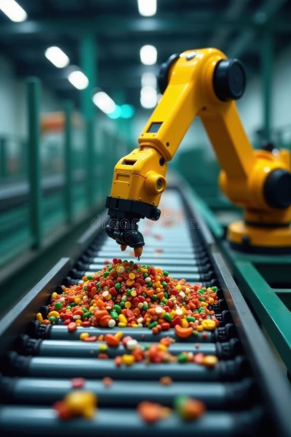 Advanced Robotic Arm Sorting Waste on Conveyor Belt Modern Digital Paper Stock Illustration ...