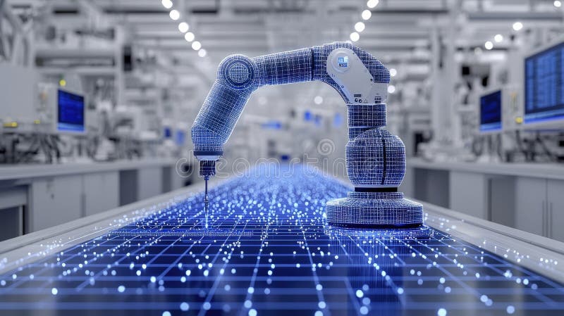 Advanced Robotic Arm Traces Digital Grid Pattern Layout Stock ...