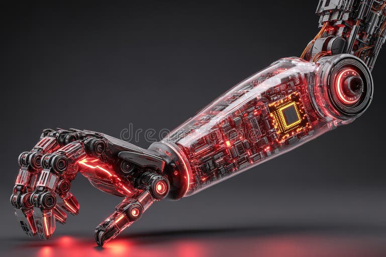 Advanced Robotic Arm with Visible Circuitry and Glowing Elements ...