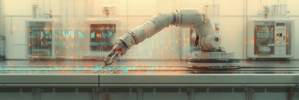 Advanced Robotic Arm Working on Digital Interface Stock Illustration ...