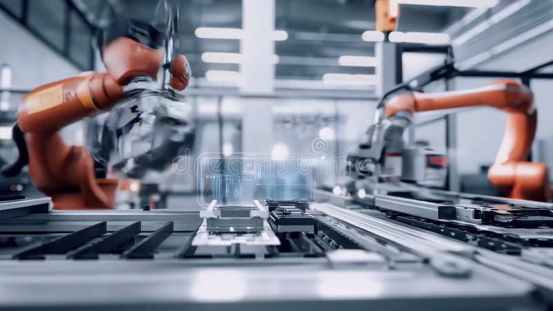 Advanced Robotic Arms Assembling Electronics in Precision Factory Stock ...