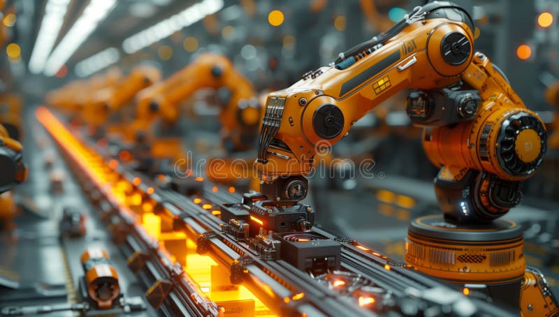 Robotic Assembly Line in Hightech Manufacturing Facility Demonstrates ...