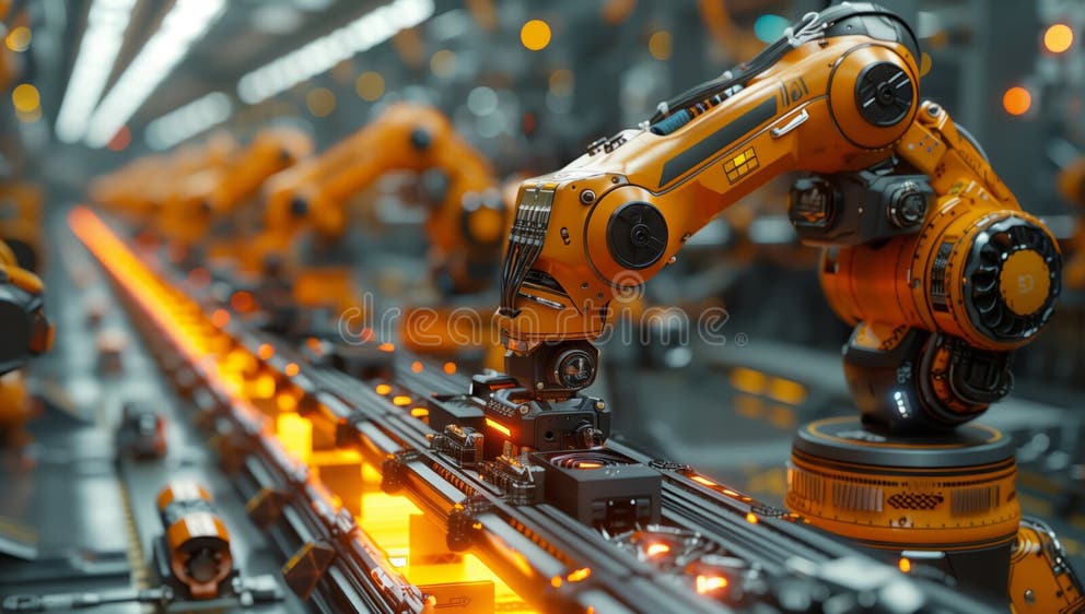 Robotic Assembly Line in Hightech Manufacturing Facility Demonstrates ...