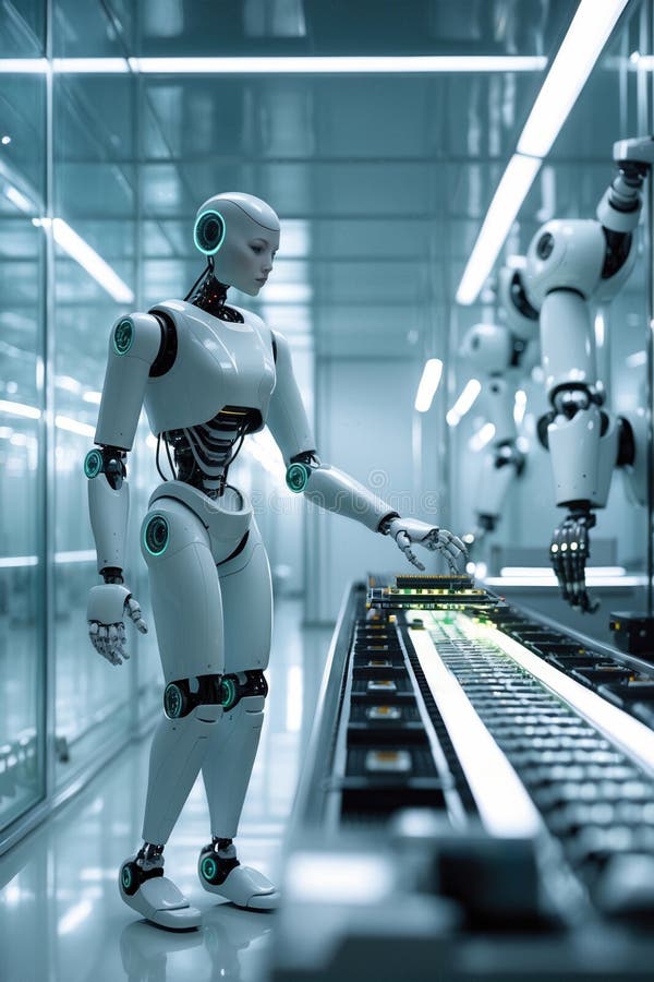 Advanced Robotic Assembly Line Humanoid Robots Stock Photos - Free ...