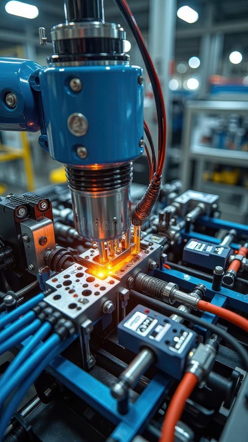 Advanced Robotic Assembly Line with Precision Machinery in Industrial Setting Stock Photo ...