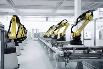 Advanced Robotic Assembly Line, with Robots Performing Delicate and ...