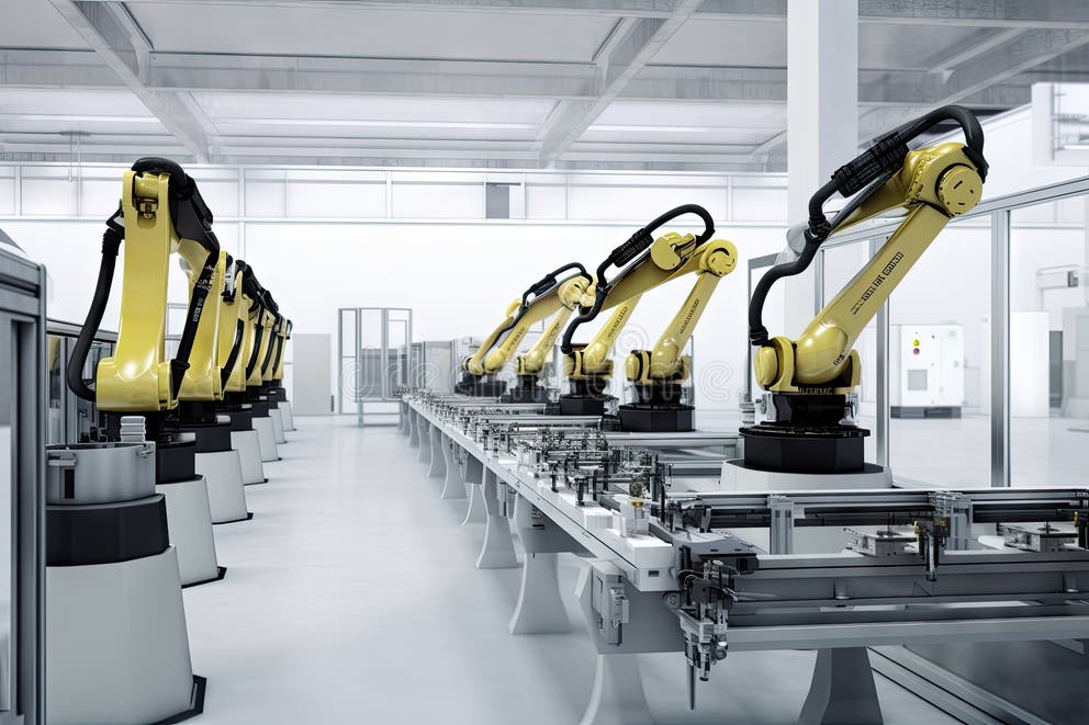 Advanced Robotic Assembly Line, with Robots Performing Delicate and Precise Tasks Stock ...