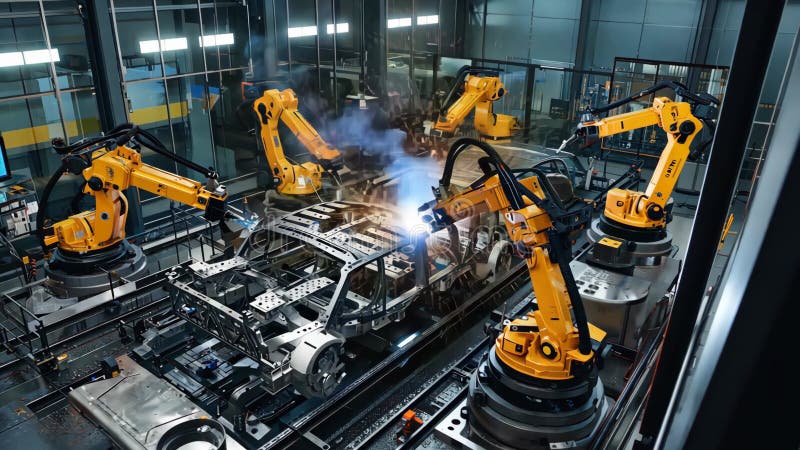 Advanced Robotic Assembly Line Working on Car Parts in an Automated ...