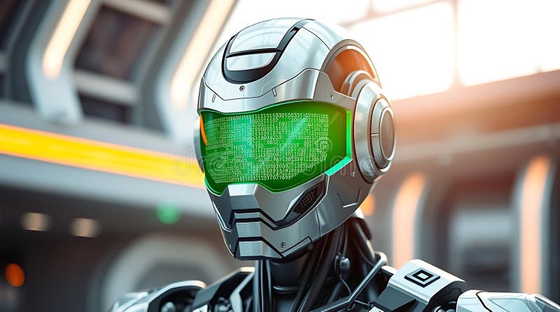 Advanced Robotic Assistant with Green Visor Stock Illustration ...