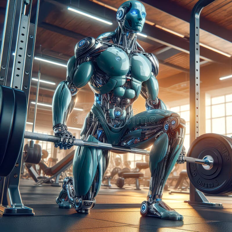 Advanced Robotic Athlete Performing a Weightlifting Routine in a ...