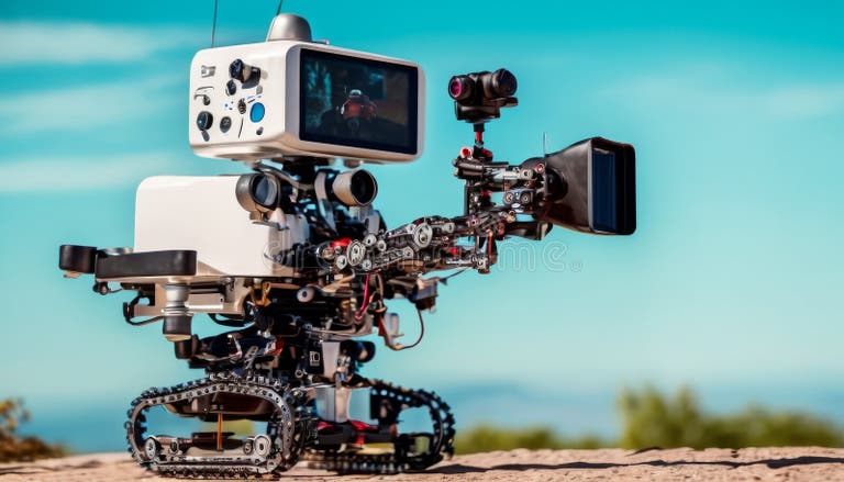 Advanced Robotic Camera System on Rugged Terrain Stock Image - Image of ...