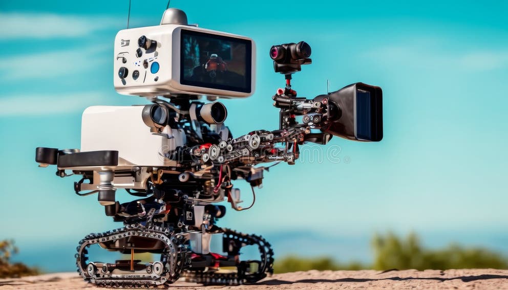 Advanced Robotic Camera System on Rugged Terrain Stock Image - Image of ...