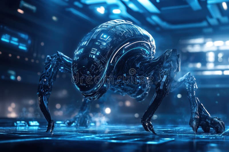 Advanced Robotic Creature Explores a Futuristic Environment Filled with ...