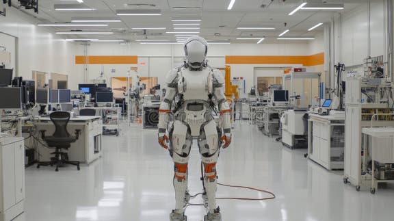 Advanced Robotic Exoskeleton in a Modern Laboratory Setting Stock ...