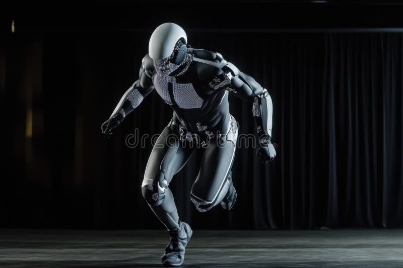Advanced Robotic Figure in Dynamic Running Pose Captured in a Dark ...