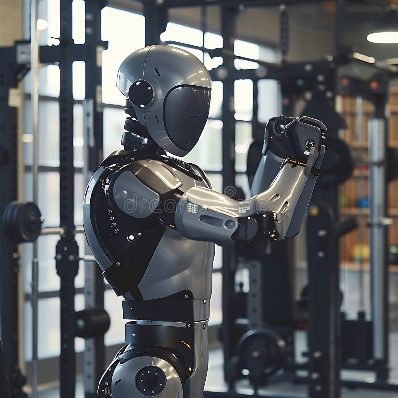 Advanced Robotic Figure Engaging in Strength Training Exercises Stock ...