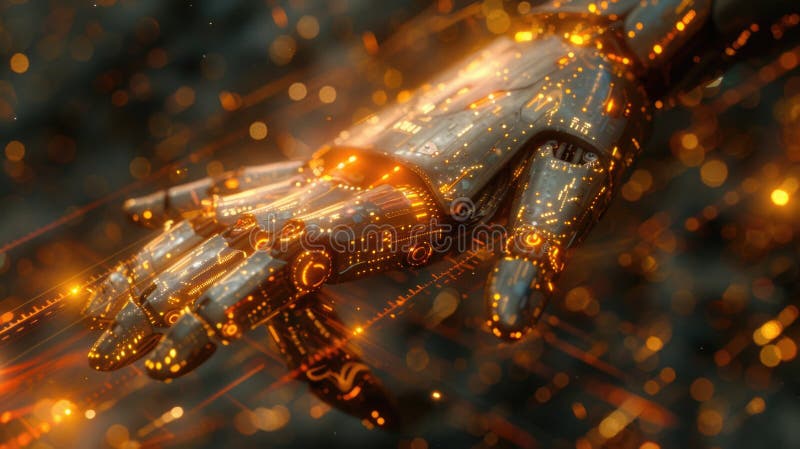 Advanced Robotic Hand with Glowing Lights Stock Image - Image of design ...