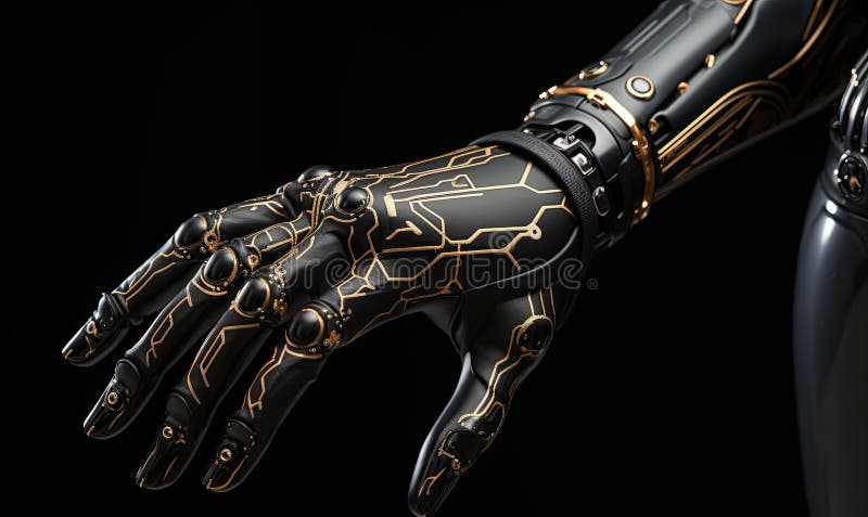 Advanced Robotic Hand with Gold Accents Stock Image - Image of ...