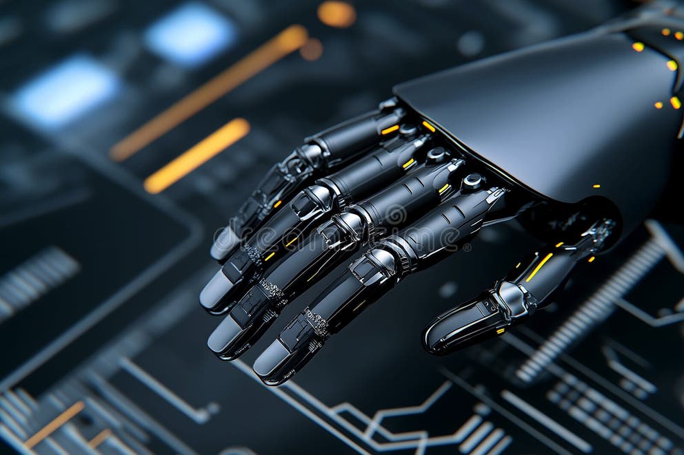 Advanced Robotic Hand with Sleek Black Design and Glowing Circuits ...