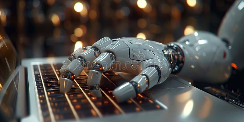 Advanced Robotic Hand Typing on Laptop Keyboard in Futuristic AI ...