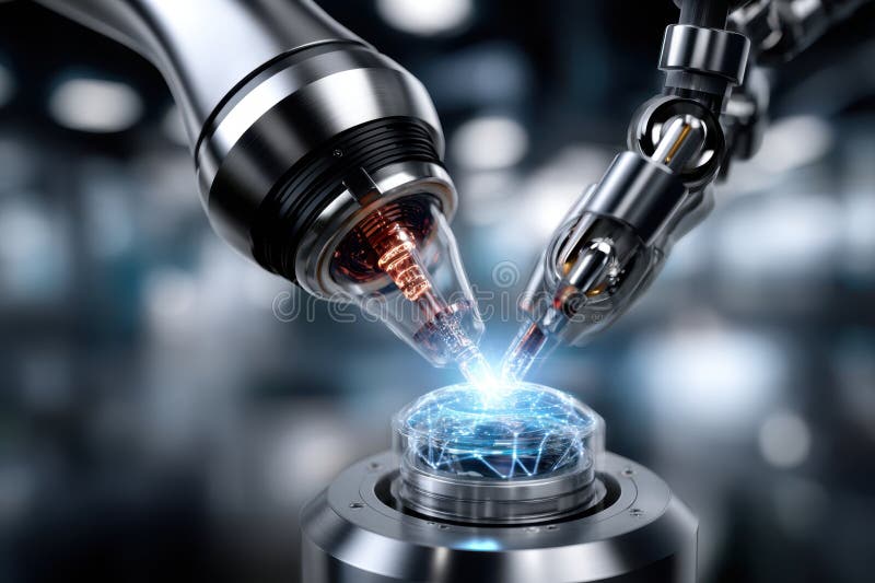 Advanced Robotic Hands Performing Precise Work on a Futuristic Device ...