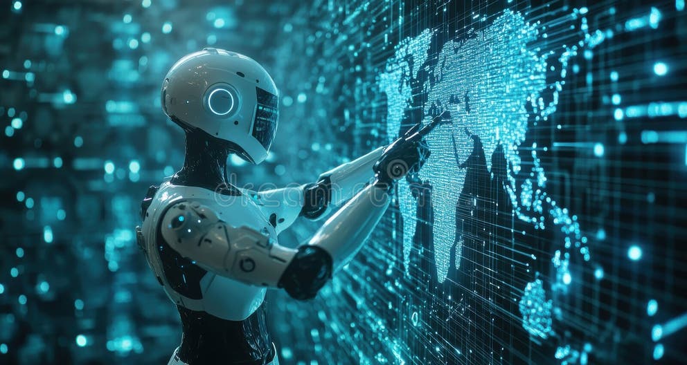 Advanced Robotic Humanoid Interacting with a Digital Global Network Map ...
