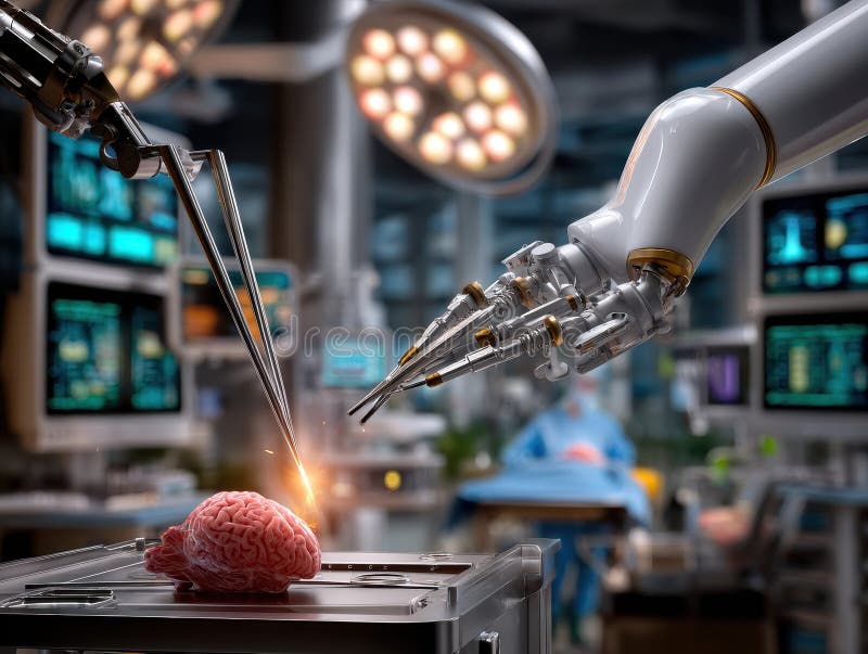 Advanced Robotic Neurosurgery in High-tech Sterile Operating Room Stock ...