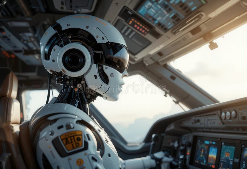 Advanced Robotic Pilot Controls Futuristic Aircraft in Dynamic Cockpit ...